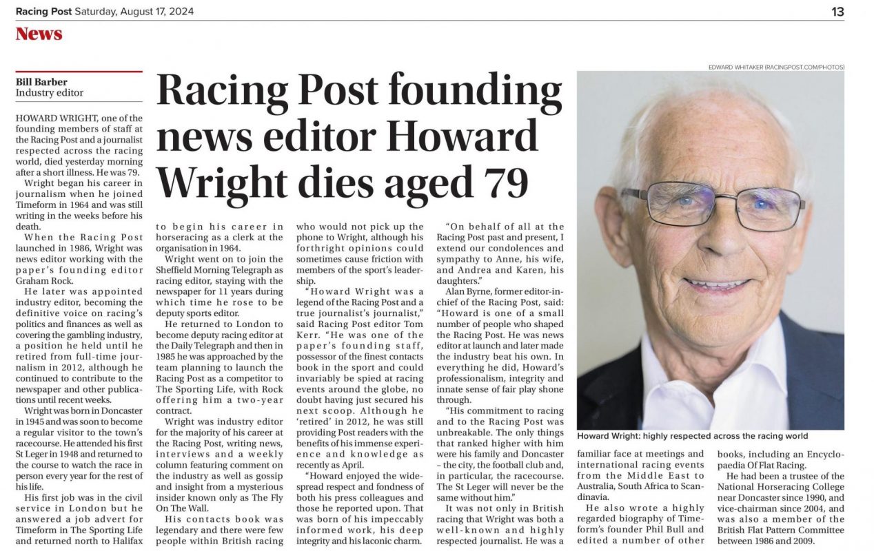 Death of long-standing Trustee, Howard Wright | The NHC