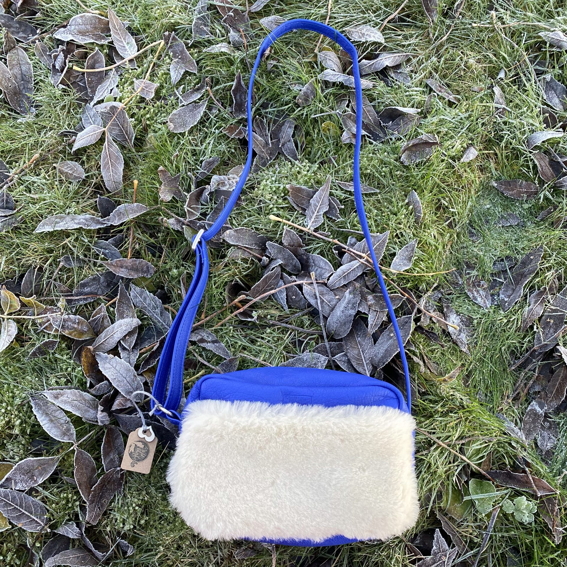 Patsy Handbag - Cobalt with British Sheepskin | The Wild Shepherdess